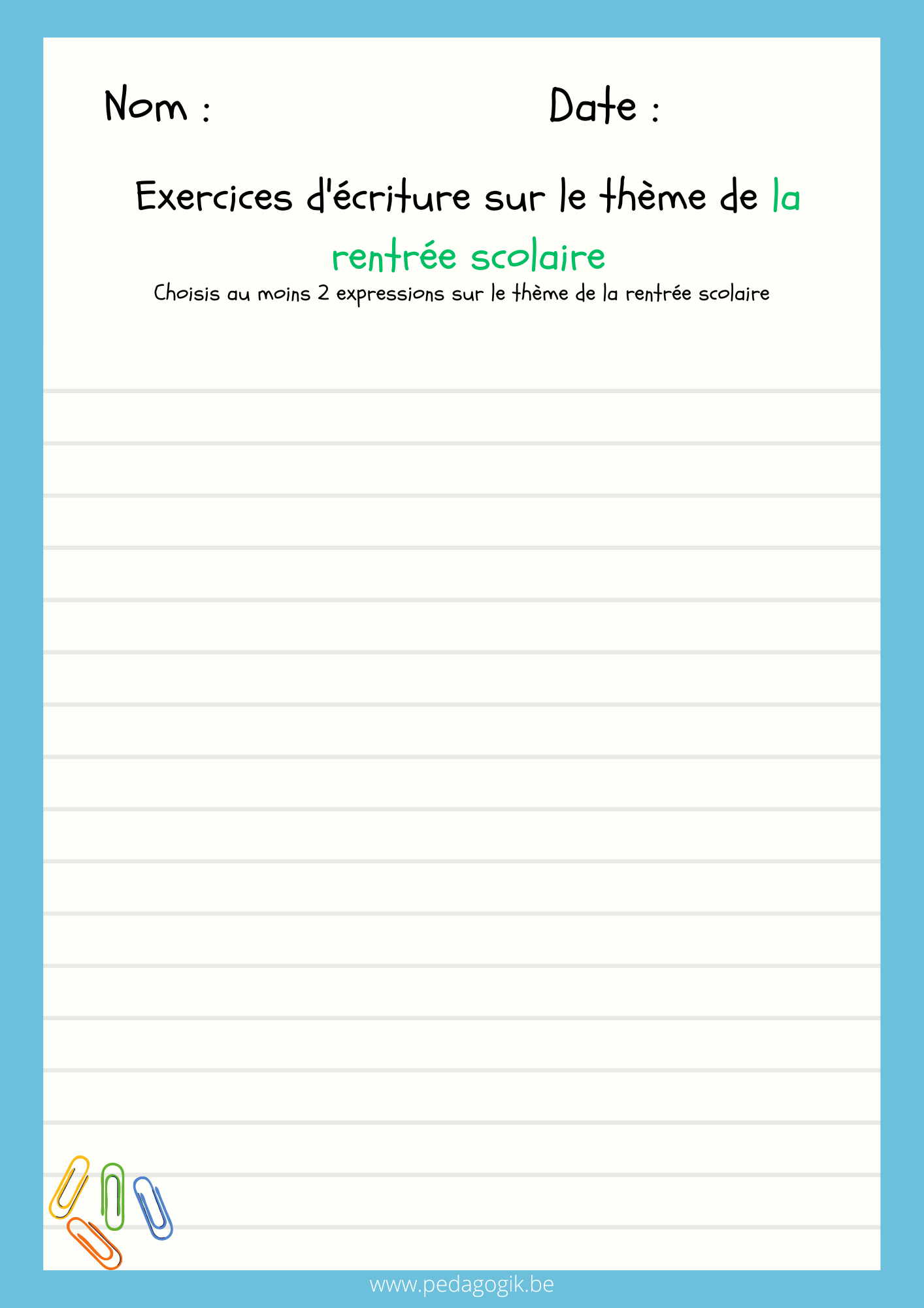 Fiche d'écriture #backtoschool : La rentrée - Des outils 100% gratuits ...