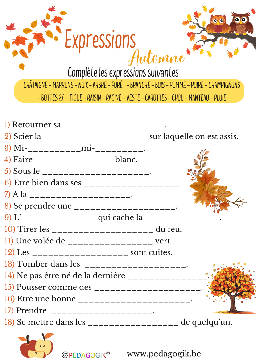 Une feuille d'exercices pour les expressions d'automne - Des outils 100 ...